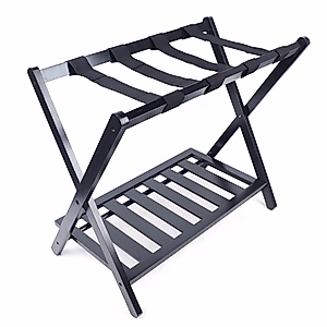 YIPONYT Luggage Rack Black Suitcase Stand Household Wood Folding Shelf,Folding Storage Rack Double Layer Luggage Rack for Guest Room Bedroom Hotel