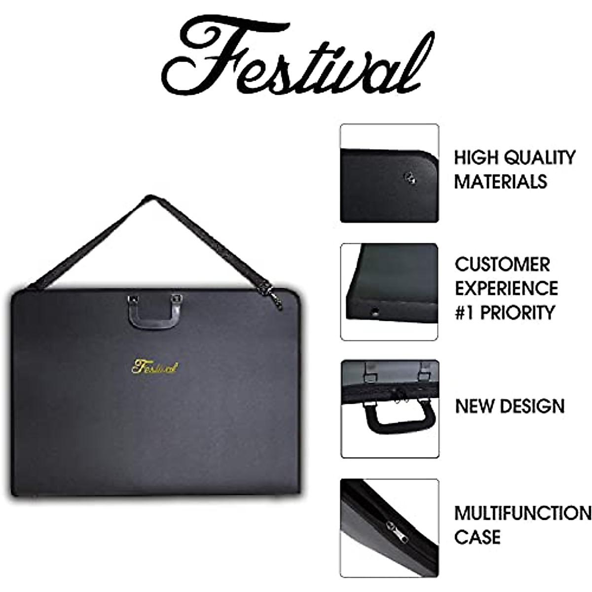 LOKATSE HOME Art Portfolio Case 28 x 20.5 Inches Large Artist Carrying Bag with Shoulder Strap and Handles, for Artwork Drawing, Black