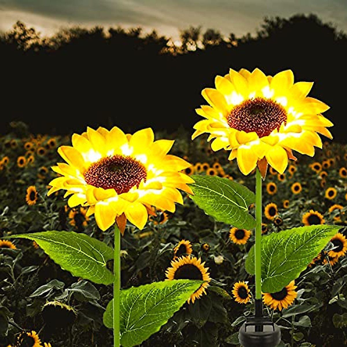 FELISHINE Solar Sunflower Stake Garden Lights, 2 Pack Waterproof LED Outdoor Lights,Large Realistic Flowers for Courtyard, Front Yard Backyard Pathway Patio Porch Walkway