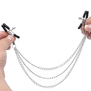 Adjustable Nipple Clamps with Chain - BDSM Restraint Kits Nipple Stimulator Adult Sex Toys for Women Solo or Couples Play - Sensual Fetish Nipple Clips and Breast Teasers (A)
