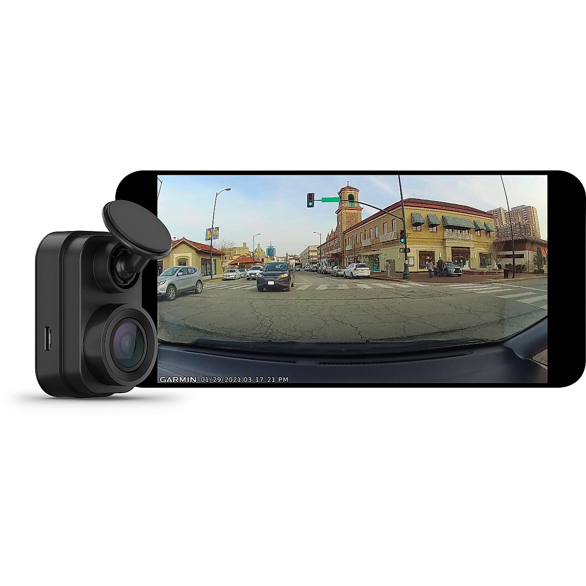 Digital Village Garmin Dash Cam Mini 2, 1080p, 140-degree FOV, Incident Detection Recording Bundle with SanDisk 64gb Card, High Speed Card Reader, Camera Lens Pen