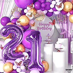 KatchOn, Giant Purple 21 Balloon Number - 40 Inch | 21 Year Old Balloon | Purple Number 21 Balloon, 21st Birthday Decorations for Women | 21 Birthday Balloon, 21st Birthday Party | 21st Anniversary
