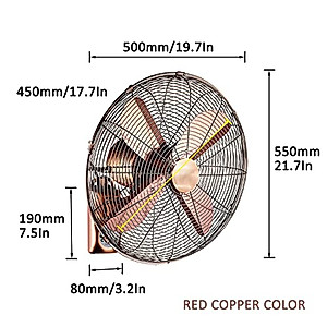 USGitke Wall-Mounted Fan with Remote Control 16 Inch/18 Inch Low Noise Three-Speed Adjustable Retro Fan (Color : Bronze, Size : 18In(50 X 55 * 30cm))