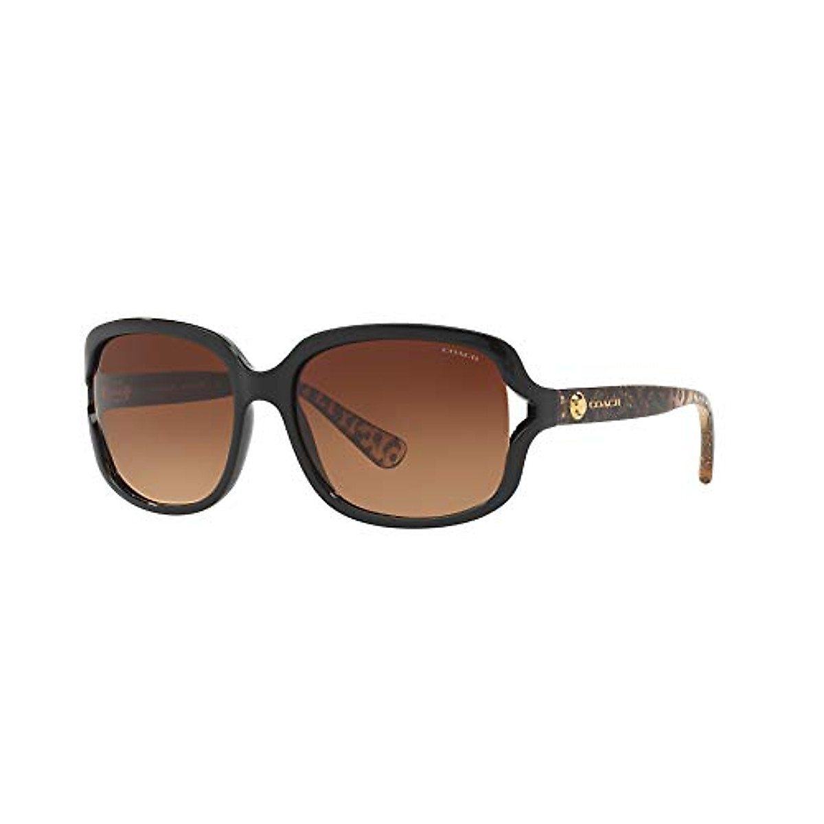 COACH Woman Sunglasses Black Frame, Brown Gradient Lenses, 57MM