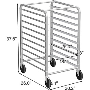 ROVSUN 10-Tiers Sheet Bun Pan Speed Bakery Tray Racks, Commercial Stainless Steel Baking Racks with Brake Wheels, Push Bread Tray Food Cart, Perfect for Kitchen/Dining Rooms