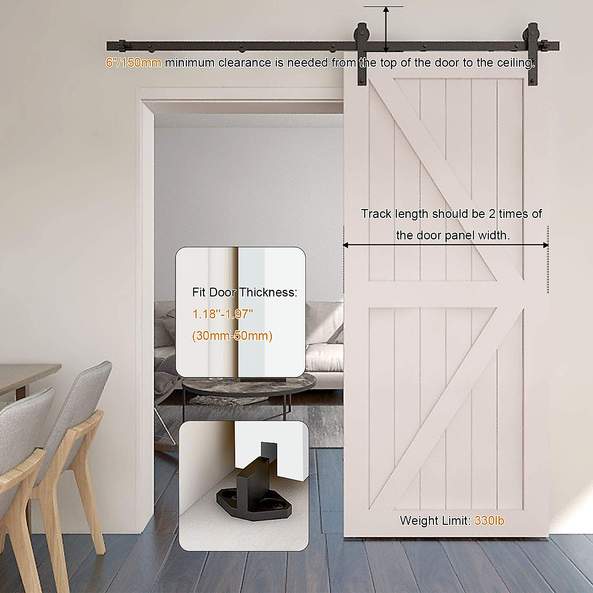 CCJH Sliding Barn Door Hardware Kit 4FT for Single Wood Door Heavy Duty Slide Smoothly and Quietly