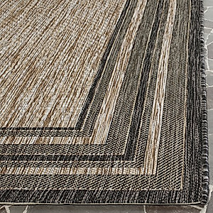 SAFAVIEH Courtyard Collection 4' x 5'7" Natural / Black CY8475 Indoor/ Outdoor Waterproof Easy-Cleaning Patio Backyard Mudroom Accent-Rug