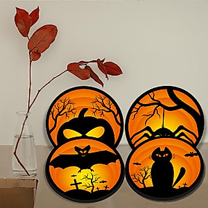 Tucocoo Halloween Electric Stove Burner Covers, Set of 4 Round Stove Burner Covers, 8 Inches and 10 Inches, Gas Stove Burner Covers, Metal Stove Burner Cover, Black Orange Kitchen Cooktop Decorative