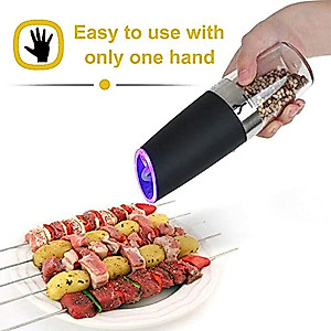 YAYAYOUNG Gravity Electric Grinder set of 2,Automatic Pepper and Salt Mill Grinder with Blue LED LIGHT,Electric Pepper Mill with Adjustable Coarseness,Refillable,salt and pepper shaker,pepper grinder