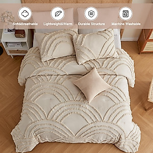 ENJOHOS Twin XL Comforter Set for College Girls - Twin Size Boho Beige Tufted Rainbow Comforter, 2 Pieces Rainbow Bedding for All Season, Lightweight Soft Microfiber Comforter with 1 Pillowcase