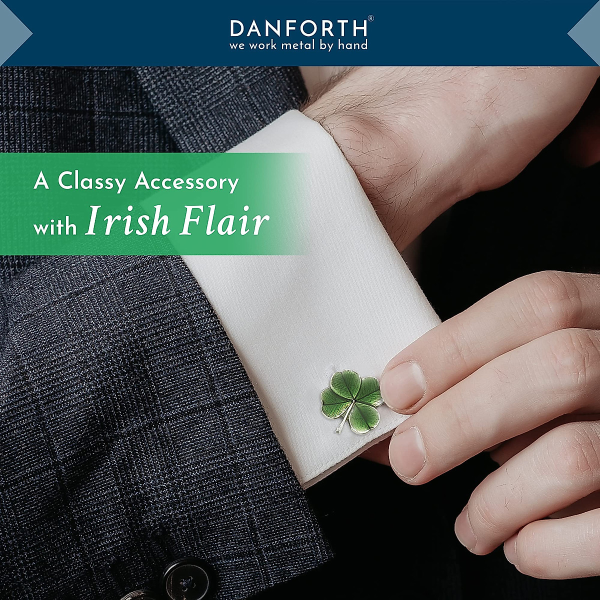 Danforth Four Leaf Clover Cufflinks – Handcrafted Green Clover Pewter Cufflinks – Made In USA