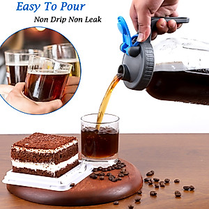 Mason Jar Cold Brew Coffee Maker 64 OZ Wide Mouth Cold Brew Pitcher With Pour Spout Handle Lid And Brew Filter For Iced Coffee, Iced Tea, Lemonade And Beverages