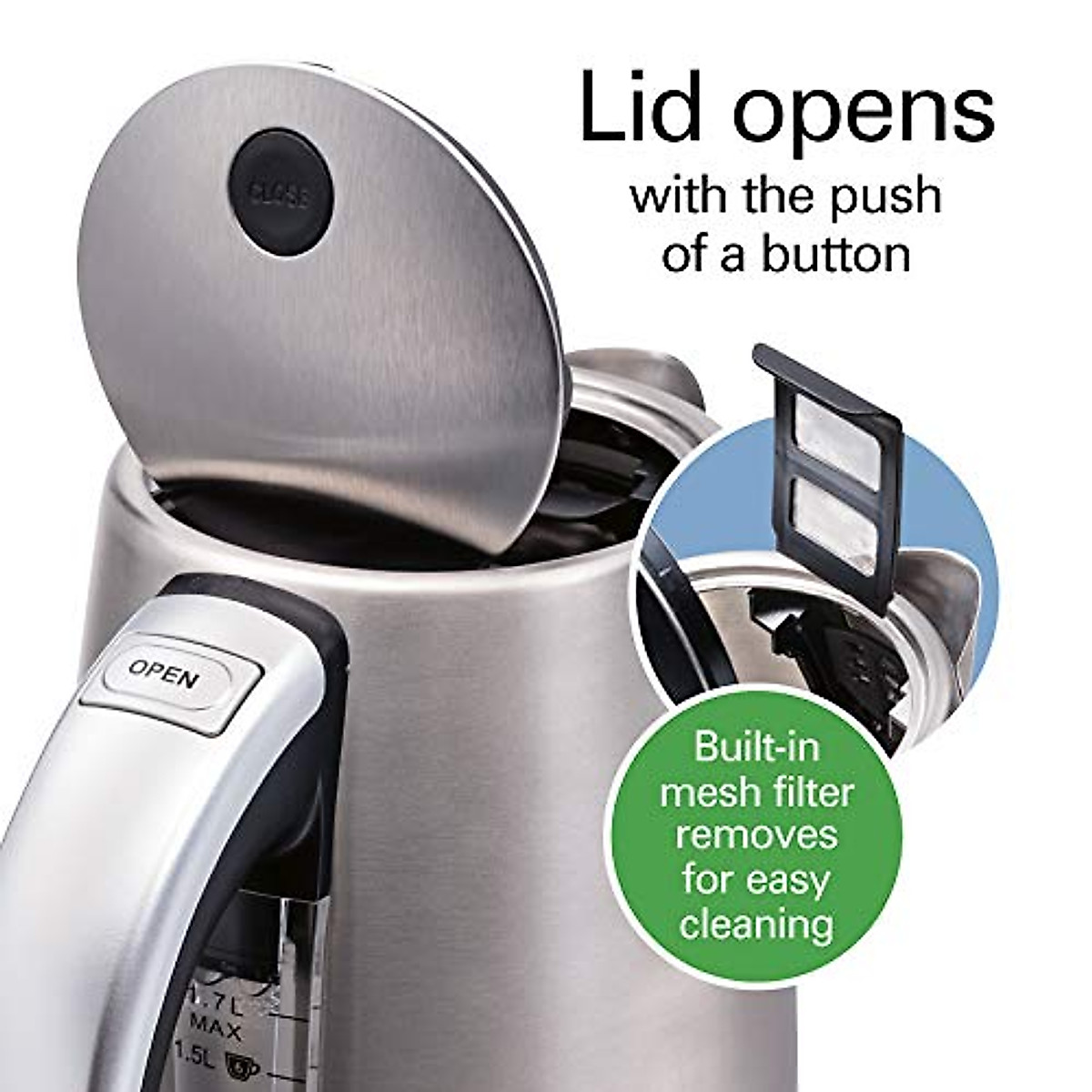 Hamilton Beach Professional Digital LCD Variable Temperature Control Electric Tea Kettle, Water Boiler & Heater, 1.7L, Cordless, Auto-Shutoff & Boil-Dry Protection, Silver (41028)