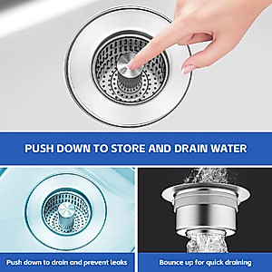 KUNMNGF Sink Stopper,Kitchen Sink Stopper,Sink Drain Stopper,Kitchen Sink Strainer,Stainless Steel Kitchen Sink Pop-Up Press Strainer,Bathtub Sink Strainer Basket,for Kitchen,Bathroom