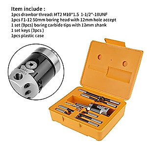 CNC,Ozgkee Drill Bits Set 1 Set Milling Machine Accessories Mt2 M10 F1 12 50Mm Boring Head with 9Pcs 12Mm Boring Bars Milling Machine