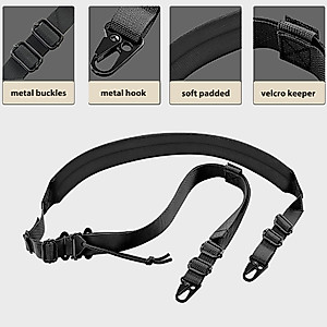 Two Point Traditional Sling Quick Adjust Rifle Sling All Metal Hardware with Wide Padded Shoulder Strap (Black)