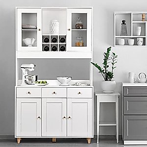 SMOOL 71" Traditional Freestanding Kitchen Pantry, Pantry Cabinet with 3 Drawers, Kitchen Cupboard with 5 Storage Cabinets, White
