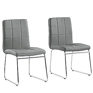 Dining Chairs Set of 2 - Comfortable Leather Dining Room Chairs, Modern Kitchen Chairs with Metal Legs Side Chairs, Accent Chairs for Living Room, Bedroom - Gray