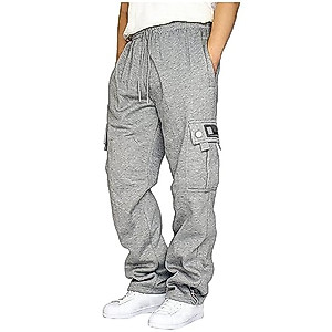 Summer Work Pants for Men Mens Lightweight Joggers Drawstring Pants Womens Sweatpants Mens Cargos Navy Blue Sweatpants Sport Pants Men Men Joggers(02-Grey,Large)