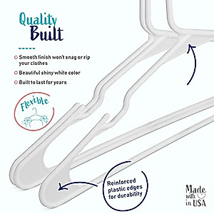 USA Made 20-Pack Plastic White Hangers - Standard-Size Clothes Hanger with Notches - Slim and Durable Hangers for Clothing and Accessories - Closet Organization Essentials for Home, Apartment, Dorm