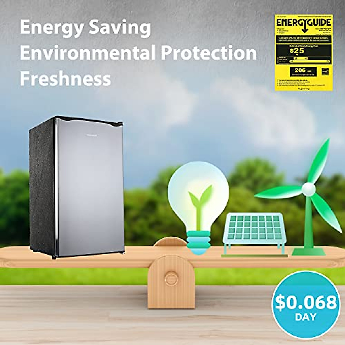 BANGSON Compact Fridge with Freezer, 3.2 CU.FT. Small refrigerator with Freezer, 5 Adjustable Temperatures，38 dB Low Noise, Reversible Door, Small Fridge For Dorm Bedroom or Office, Silver