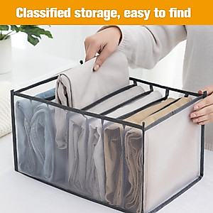 PANDOLA 2 Pack 7 Grids Wardrobe Clothes Organizer, Washable Foldable Clothes Organizer for Folded Clothes, Compartment Storage Box Drawer Organizer for T-shirt Legging Skirts Kid Clothes (Gray)