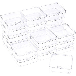 25 Packs Small Square Containers Case Organizer with Hinged Lids Clear Plastic Beads Storage Box for Jewelry, Pills, Crafts (3.3" 2.5" 1.4")