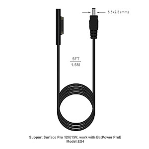 BatPower 60W ES4 Surface Charge Cable Power Cord Compatible with Microsoft Surface Book Laptop 4 3 2 1 Surface Pro 8 X 7 6 5 4 3 Go Surface Power Bank External Battery Portable Charger Charging Cable