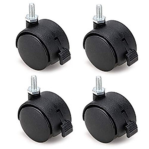 Skelang 4 Pcs 1.5" Nylon Plastic Swivel Stem Casters Wheel with Brakes, Stem Diameter 1/4” for Office Chair, Game Chair, Kitchen Shelf