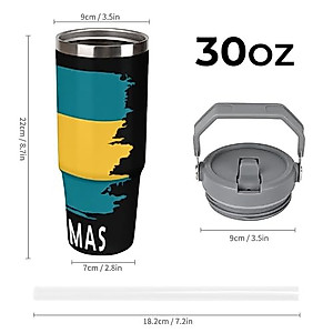 Bahamas Flag 30 OZ Insulated Tumblers with Handle And Straw Leakproof Vacuum Insulated Stainless Steel Water Bottle for Car Fishing Travel