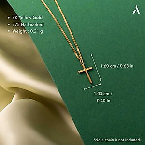 Amberta Allure Unisex 9ct Yellow Gold Cross Pendant: Small Cylindrical Cross Pendant