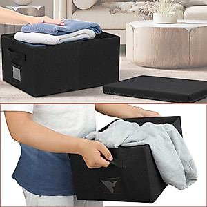 Graciadeco 22.8qt Closet Storage Boxes with Lids Black Folding Keepsake Storage Bins Stackable Flat Lidded Carboard Storage Contaner for Clothes Barbie Shoes, 2 Pack