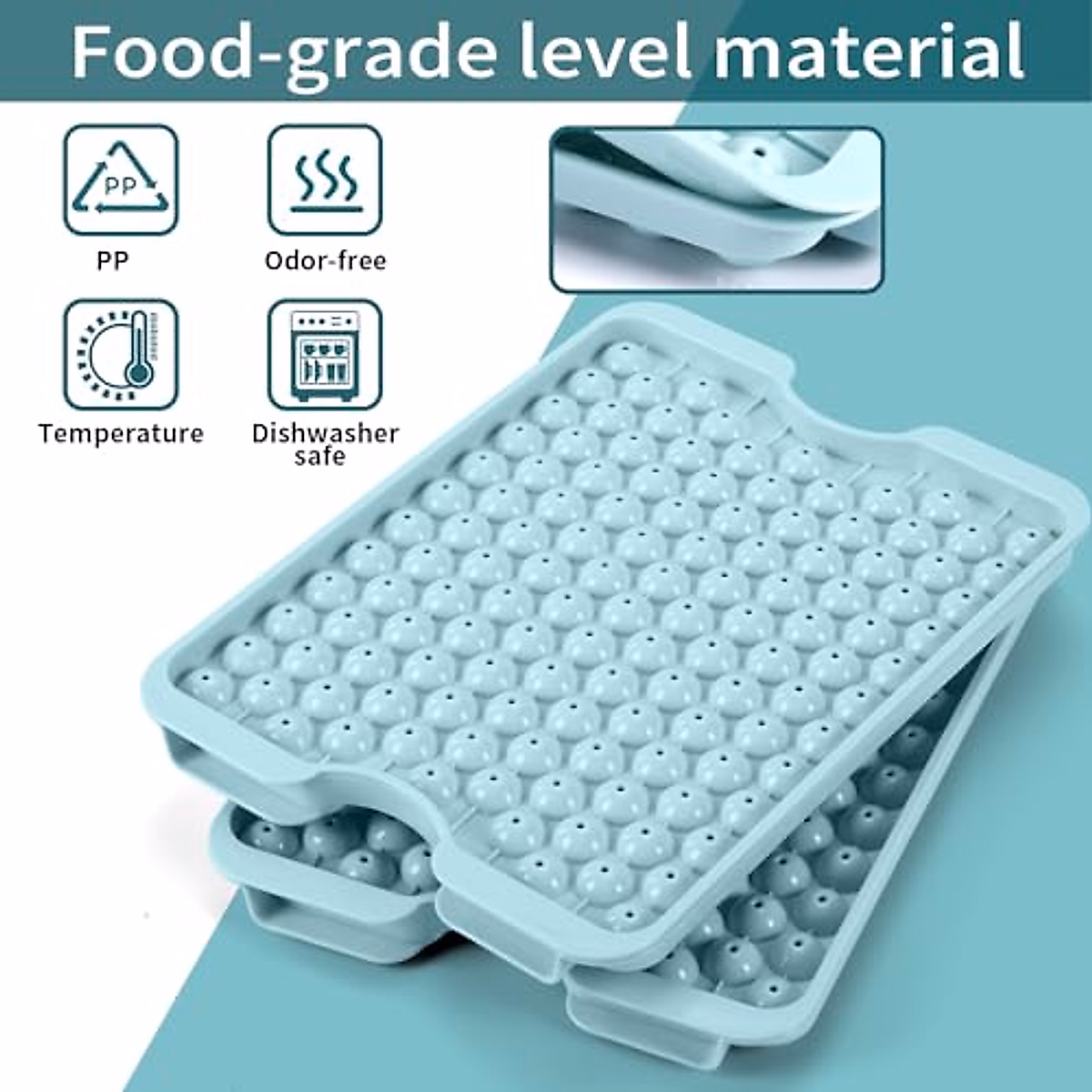 ARTLEO Mini Ice Cube Tray, Round Ice Ball Maker Mold for Freezer with Bin & Scoop, Upgraded Small 123x2 PCS Tiny Ice Cube Tray Easily Release for Chilling Drinks, Coffee, Cocktail, Juice, BPA Free