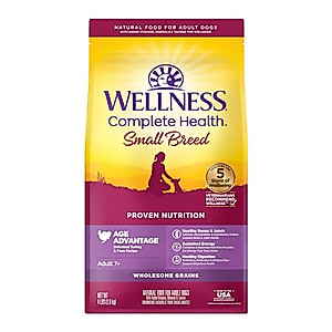 Wellness Complete Health Small Breed Dry Dog Food with Grains, Natural Ingredients, Made in USA with Real Turkey, For Dogs Up to 25 lbs. (Senior, Turkey & Peas, 4-Pound Bag)