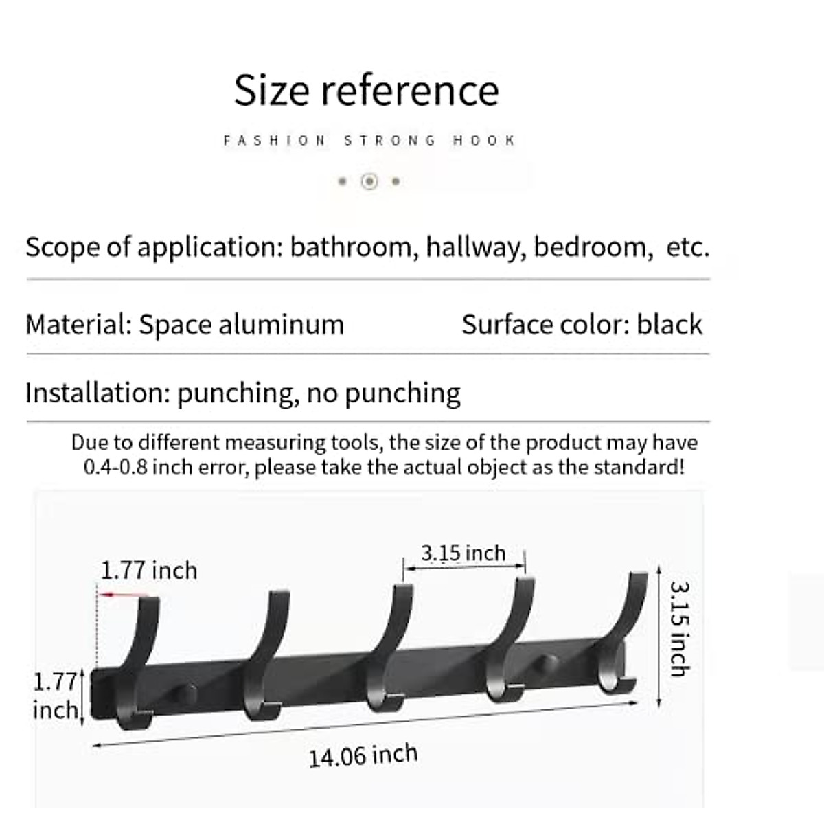 Hook Hanger with 5 Heavy Duty Metal Hooks for Hanging Coats Towels Hats Clothes, Suitable for Bedroom,Kitchen,Restroom,Bathroom Etc,Wall Mounted,Black