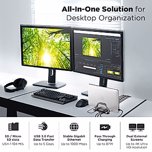 Aestoria Windows USB C Docking Station Dual Monitor - 10 Ports with 2X HDMI, 2X USB 3.0, 1x USB-C (100W PD), and Ethernet Ports. Universal Laptop Docking Station for Dell, Lenovo, HP, and MacBook