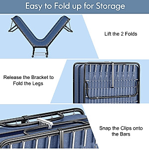 Giantex Folding Bed with Mattress, Foldable Guest Bed with 4-Inch Mattress & 4 Wheels, Portable Fold up Bed for Adults, Space-Saving for Home, Office, Made in Italy, Rollaway Bed Twin Size