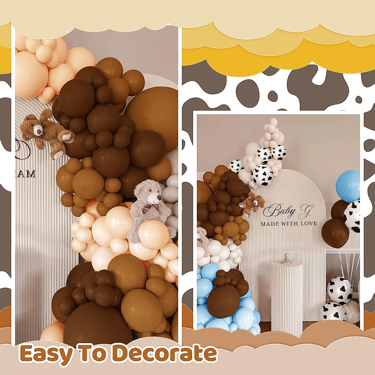 150 Pieces Cow Balloons Garland Arch Kit Cowgirl Cowboy Blue Balloons White Brown Cow Print Farm Animal Balloons for Baby Shower Farm Birthday Party Decorations