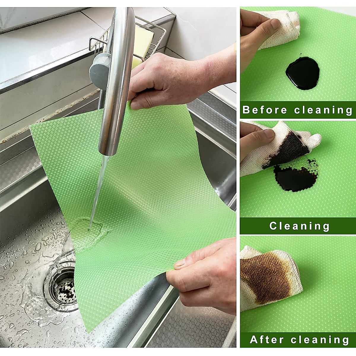 Rxemohesuoh Refrigerator Liner for Glass Shelves Table Mat,Fruit & Veggie Extender Liner for Kitchen Fridge,Non-Slip Waterproof Reusable to Protect Against Spill,11.4"X17.7",3Clear/3Green/3Begei/3Gray