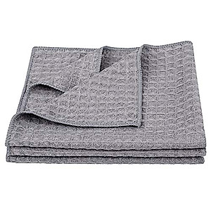 KLNYOO Microfiber Waffle Weave Kitchen Dish Cloth Thick Dish Rags Washcloths Quick Drying Ultra Absorbent Dish Towels 16inch X 19inch 3 Pack (Grey)