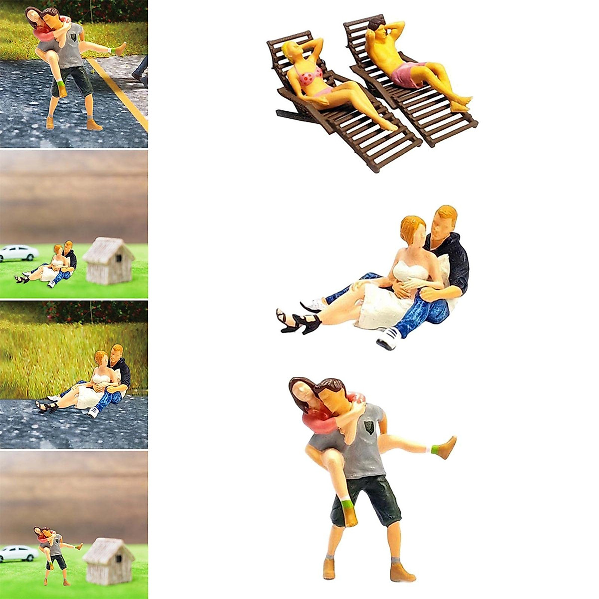 yotijay 3pcs 1/64 Resin Couple Figure People Scene Building Train Layout Decor