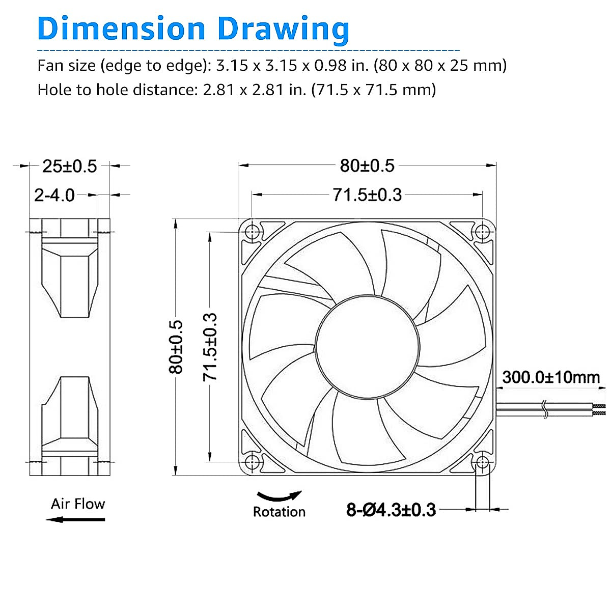 GDSTIME 2 Pack 80mm x 80mm x 25mm 12V DC Brushless Cooling Fan