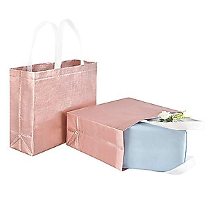 NatuBeau 12 PCS Glossy Reusable Grocery Shopping Bags Stylish Tote Bags with Handle Non-woven Gift Bags Bridesmaids Bags Goodies Bag for Women Bridesmaid Birthday Party Wedding Christmas (Rose Gold)