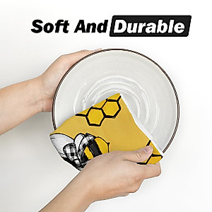 Artoid Mode Cute Bee Happy Bee Kind Summer Kitchen Towels, 18 x 26 Inch Holiday Spring Ultra Absorbent Drying Cloth Dish Towels for Cooking Baking Set of 4