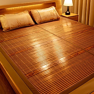 SUZEPER Foldable Summer Sleeping Mat,Double-Sided Bamboo Cooling Mattress Topper,Smooth Breathable Bed Mat Ice Silk Floor Mat for Single Double Bed Bedroom(80x190cm(31x75inch), A)