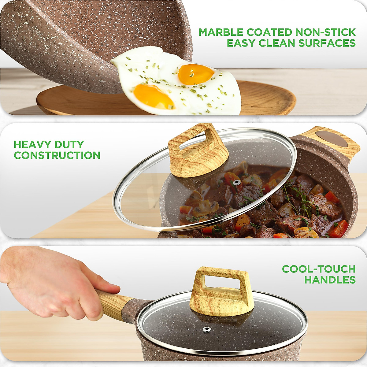 Nutrichef 22-Piece Maroon Marble Non-Stick Cookware and Bakeware Set - Professional Home Kitchen Collection with Multi-Sized Pots, Pans, and Heat-Resistant Tools