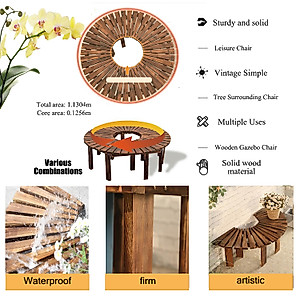 Tree Bench Wrap Around, Outdoor Surround Backless Curved Bench, Wooden Semi Circle Benches for Garden, Balcony, Poolside, Front Porch, Courtyard, Park (2pcs)