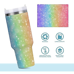 ODAWA Magic Glitter Rainbow Double Wall Tumbler Reusable Insulated Coffee Mug with Lid Insulated Coffee Mug