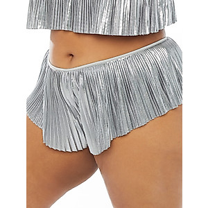 Savage X Fenty, Women's, Pleated Lamé Short with Keyhole, Spaced Out Metallic Silver, 1X