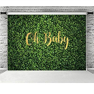Oh Baby Green Leaves Backdrop Boy Girl Baby Shower Photography Background Newborn Announce Pregnancy Birthday Party Decorations Supplies Banner Photo Studio Props 7x5ft